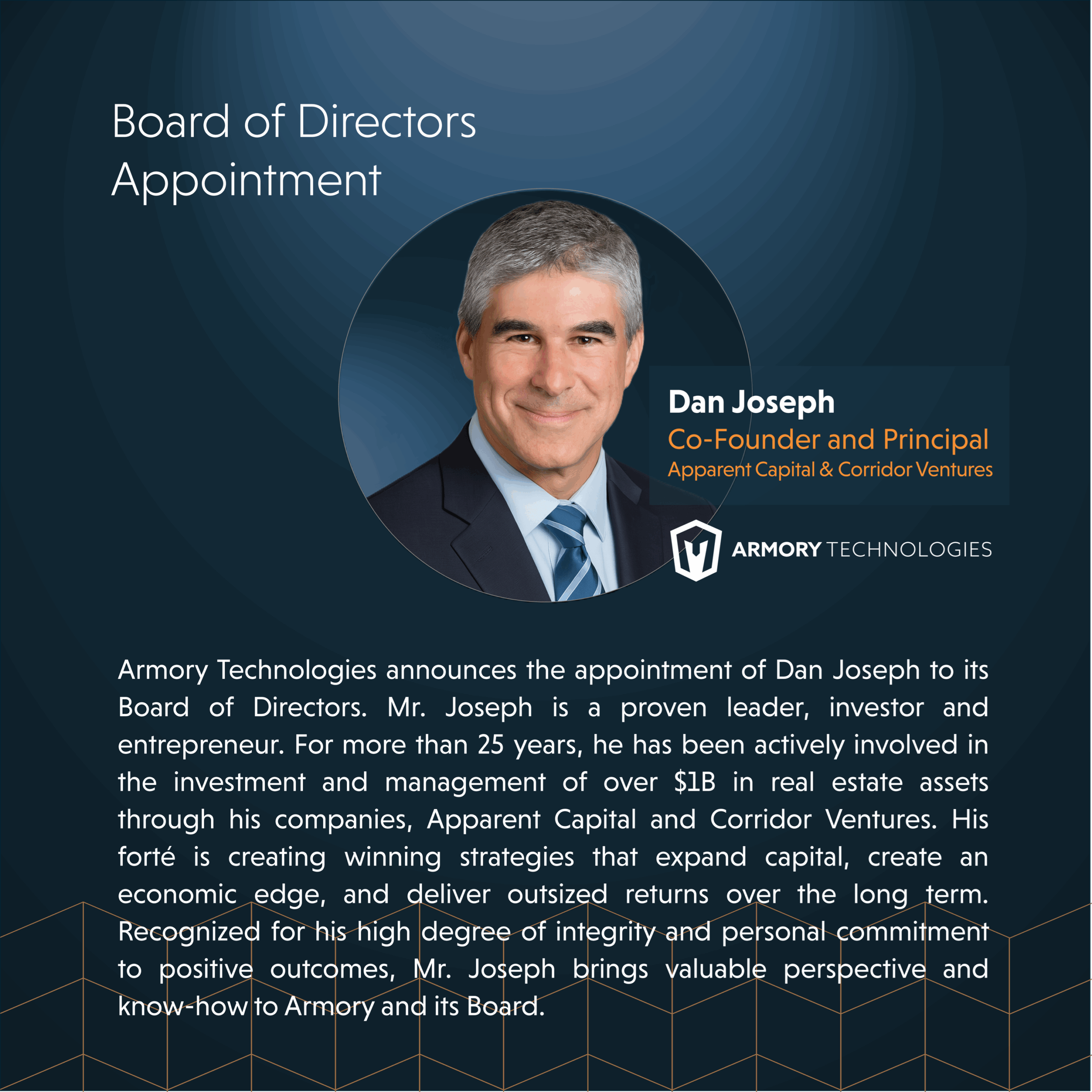Armory appoints Dan Joseph of Apparent Capital & Corridor Ventures to ...